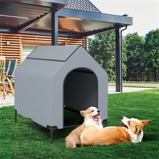 Portable Elevated Dog House with Waterproof Canopy and Ventilation ...