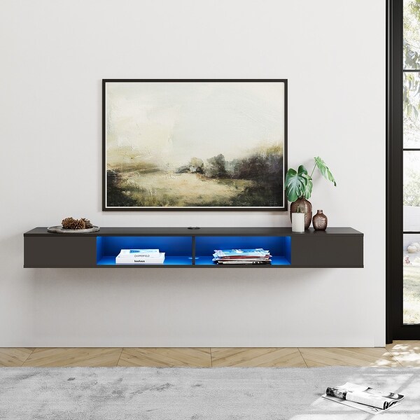 Floating entertainment center with led lights store