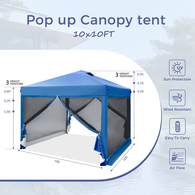 10' x 10' Pop Up Height Adjustable Canopy Tent with Netting, Instant ...