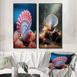 Designart "Pink Seashell Symphony" Seashell Framed Wall Art Set Of 2 ...
