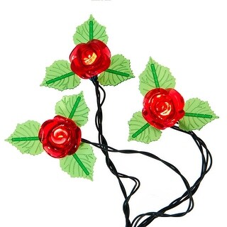 10-Count Red Rose LED Christmas Light Set, 12ft Green Wire - Bed Bath ...