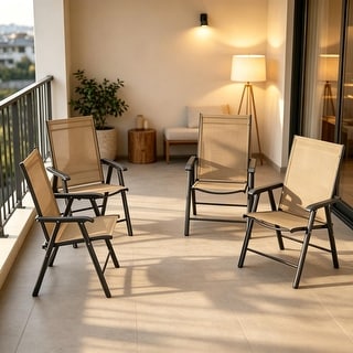 4-piece Patio Stackable Folding Steel Mesh Dining Chairs, No assembly ...