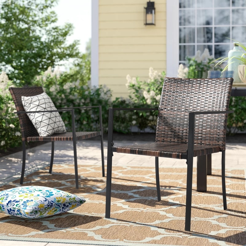 Holcomb Modern Wicker Rope Curved Patio Dining Arm Chair by Furniture ...