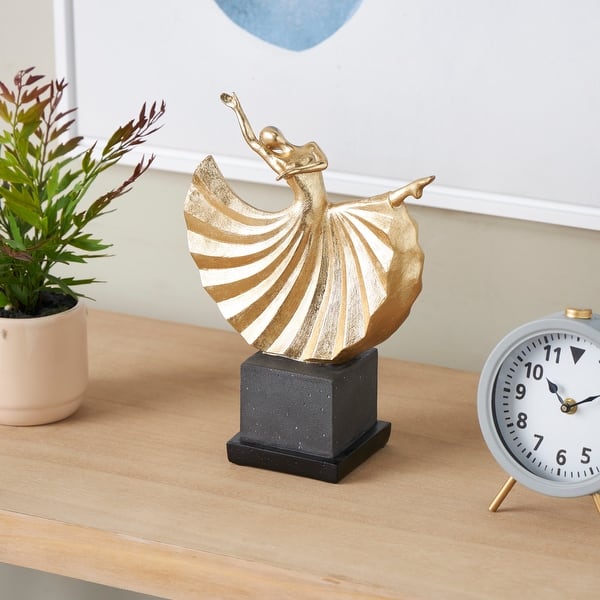Gold Polystone Dancer Decorative Sculpture with Black Square Base - Bed ...