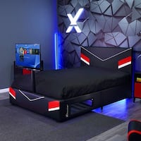 X Rocker Orion eSports Gaming Bed Frame with TV Mount, Black/Red, Full ...