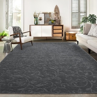Area Rug 11x15 Floral Vine Textured Floor Cover for Living Room Boho ...