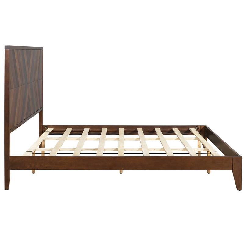 Mid-Century Modern Platform Bed Wood Slat Support with No Box Spring ...