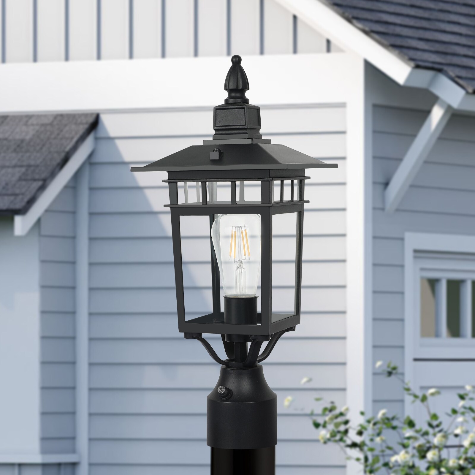 Outdoor Post Light Black Pole Lantern Light Fixture with Clear Glass ...