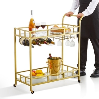 Bar Cart Gold, Home Bar Serving Cart on Lockable Wheels, Rolling ...