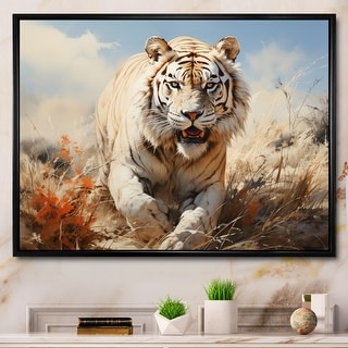 Designart "White Tiger On A Vast Expanse Of Rolling Grassland I ...
