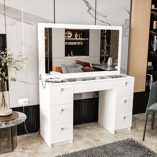 Chantal Modern White Painted Vanity Table, USB Port, for Bedroom - Bed ...