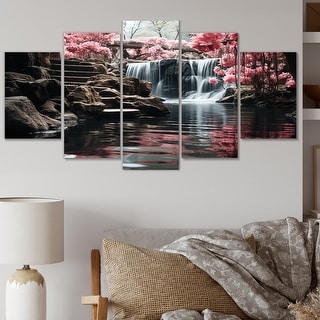 Designart "Peach Tree Waterfall Natures Elegance I" Landscapes ...