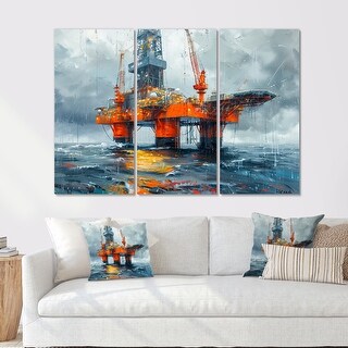 Designart "Grey orange summer Oil rig in ocean" Oil Rigs / Fields Metal ...