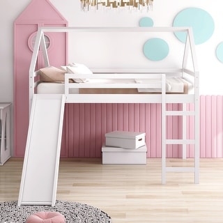 Full Size House Loft Bed with Slide and Ladder, Under-bed Storage&Play ...