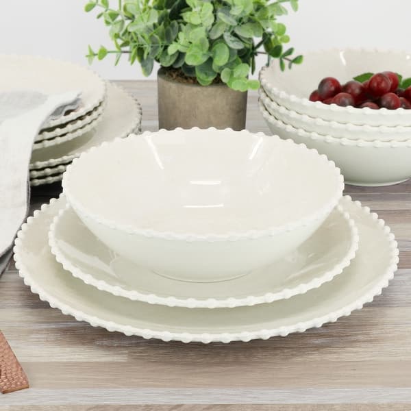 Martha Stewart 12 Piece Melamine Embossed Dots Dinnerware Set in Cream - Bed Bath & Beyond ...
