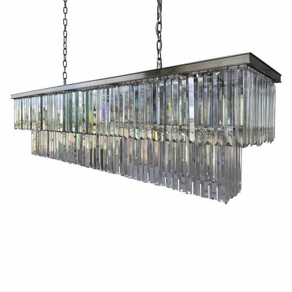 Brushed Nickel 20 Light Rectangular Crystal 60 Inch Chandelier ...