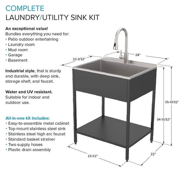 Transolid 28-in W x 22-in D x 35-in H Stainless Steel Laundry Sink and ...
