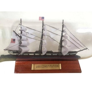 11" USS Constitution Model Ship in Clear Glass Bottle with Metal ...