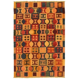 Flat-weave Sundance Red, Salmon Wool Kilim - 4'11" x 7'3"/4'11 x 7'3 ...