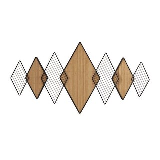Bamboo Wood Geometric Overlapping Diamond Wall Decor with Metal Wire ...