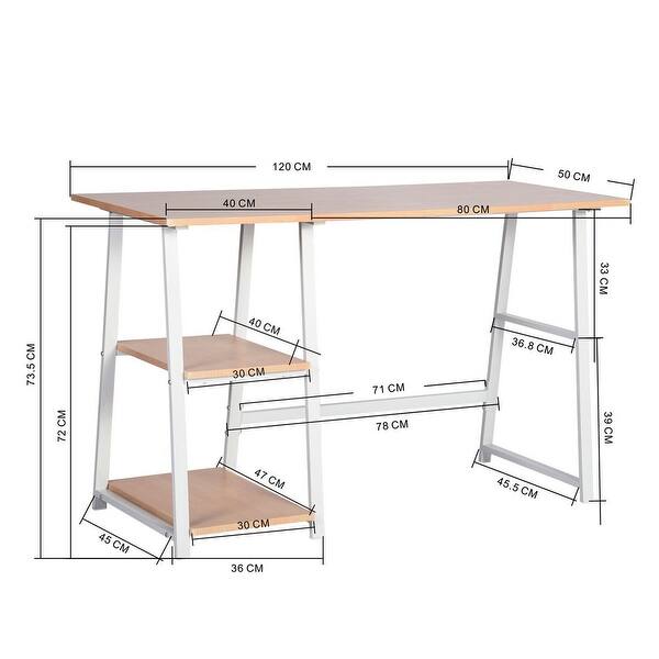 Wooden Workstation Desks Study Table with 2 Storage Racks and Metal ...