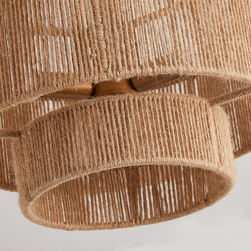 Bohemian Brown Hemp Rope 3-Light Semi-Flush Mount Ceiling Light - 15.4 ...