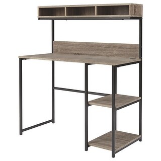 Wood and Tubular Metal Frame Office Desk with Hutch, Brown and Black ...
