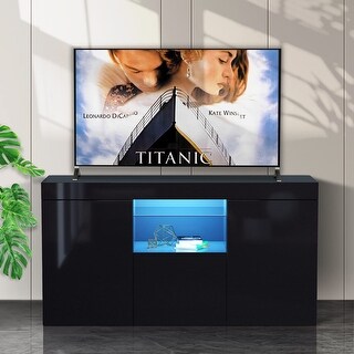 Modern High Gloss Sideboard Buffet with Led Lights, Kitchen White Table ...