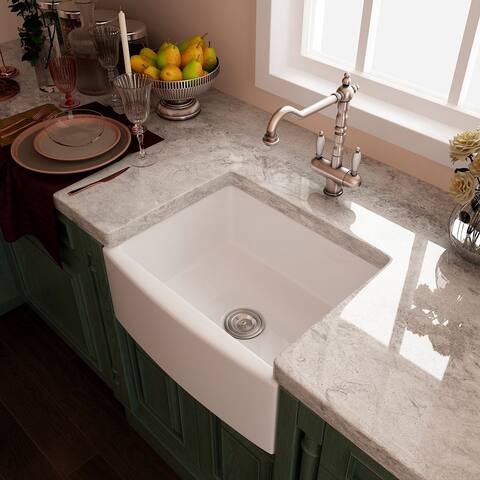 Eridanus 24" Fireclay Arch Apron-Front Farm Sink - Overstock - 32192811
