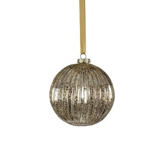 4.75" Ribbed Antique Gold Glass Ball Ornaments with Glitter, Set of 4 ...