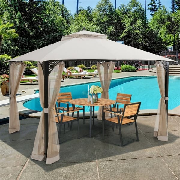 12 x 10 Feet Outdoor Double Top Patio Gazebo with Netting - Bed Bath ...