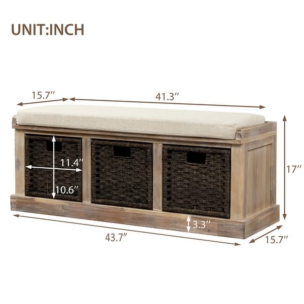 Rustic Storage Bench with 3 Removable Classic Rattan Basket - Bed Bath ...