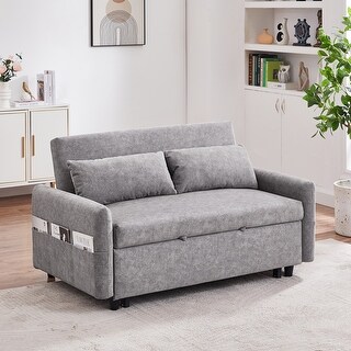 Grey 55" Microfiber Convertible Sleeper Loveseat Sofa Bed with Pull-Out ...