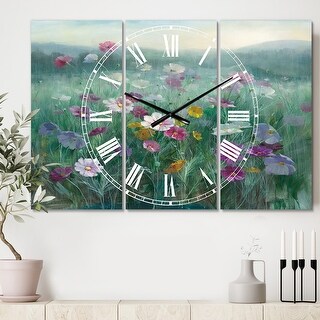 Designart 'Flower field' Cottage 3 Panels Large Wall CLock - 36 in ...