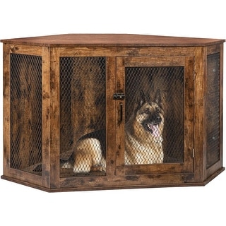 BOSSIN Corner Dog Crate Furniture,44/52 inch Wooden Dog Kennel ...