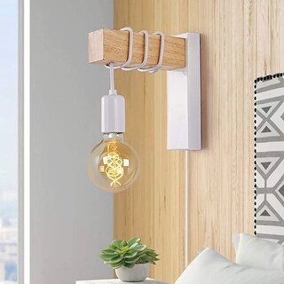 White sconce light Wood & Metal sconces wall lighting plug in Modern ...