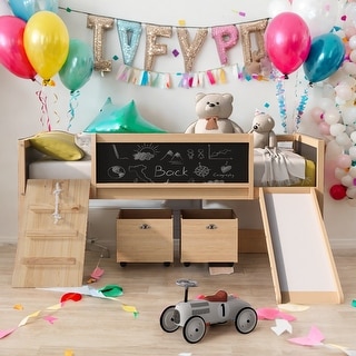 Modern Twin size Loft Wood Bed With Two Storage Boxes With Climbing ...