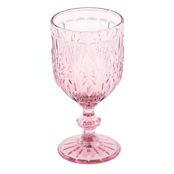 6 Piece 10.8 Ounce Handmade Glass Embossed Goblet in Pink - Bed Bath ...