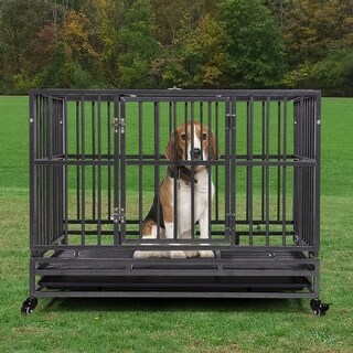 Metal Dog Cage Crate with 4 Wheels Openable Flat Top and Front Door ...