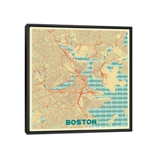 iCanvas "Boston Retro Urban Blueprint Map" by Hubert Roguski Framed ...