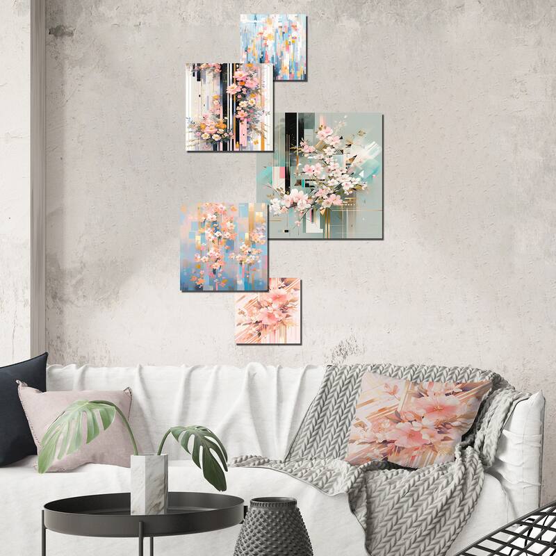 Designart "Modern Pink Cherry Blossom Bold Stripes" Cherry ...