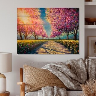 Designart 'Walking Path To Chetty Blossomig' Traditional Wood Wall Art ...