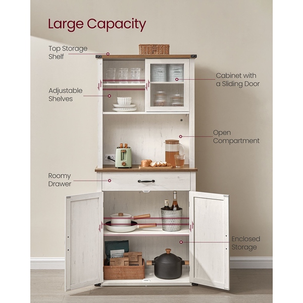 71 Pantry Cabinet with Lights and Charging Station 15.6 D x 31.7 W x 71 H Rustic White