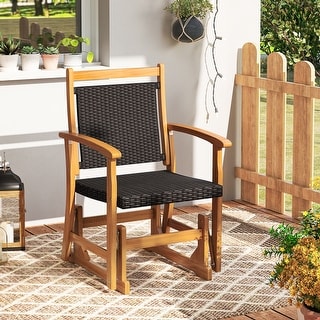 PE Rattan Glider Chair for Outdoor Patio Acacia Wood Rocker with ...