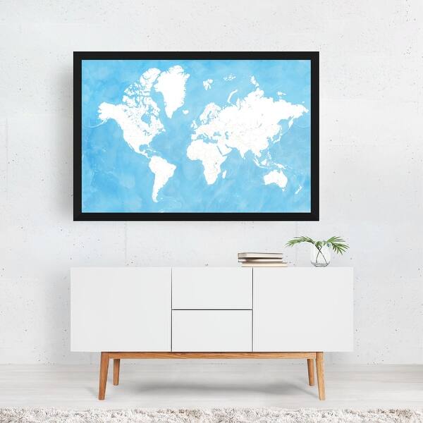 Blue watercolor and white world map Naolin Maps Art Print/Poster - Bed ...