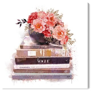 Romantic Library I, Glam Flower Library Traditional Gold Canvas Wall ...