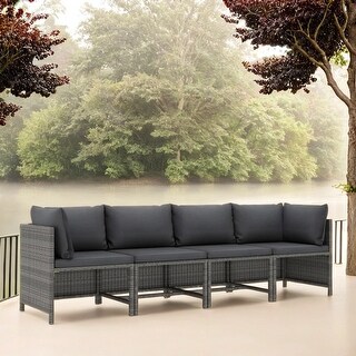Ley 4pc Outdoor Modular Sofa Set, Dark Gray Polyester, Poly Rattan ...