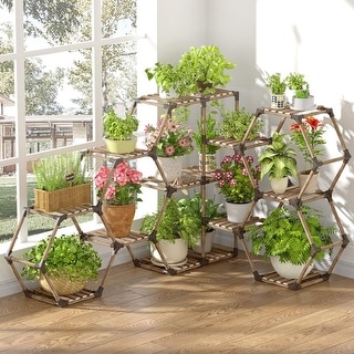 12-Tier Corner Shelf Stand Wooden Plant Holder - Bed Bath & Beyond ...