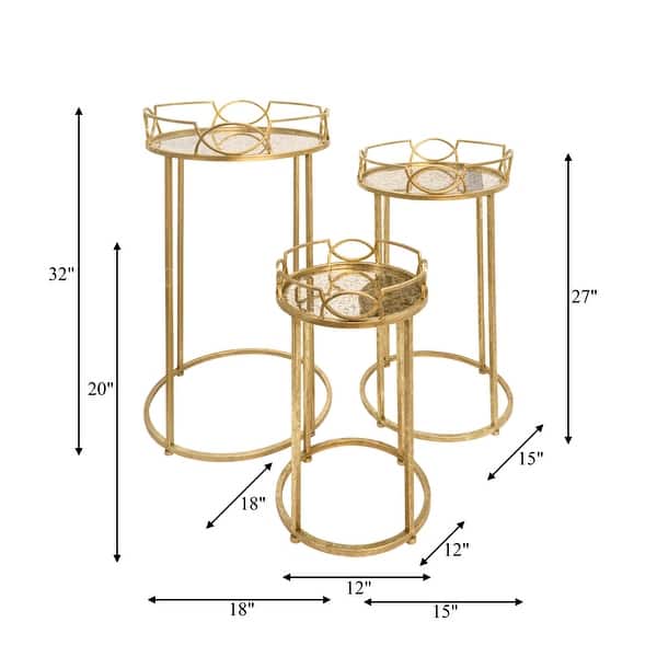Set of Three 20"H/27"H/32"H Gold Accent Tables with Aged Mirror Tops ...