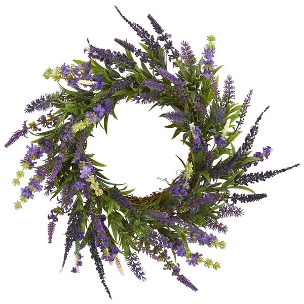 Nearly Natural 18" Artificial Lavender Wreath - Green - Bed Bath ...